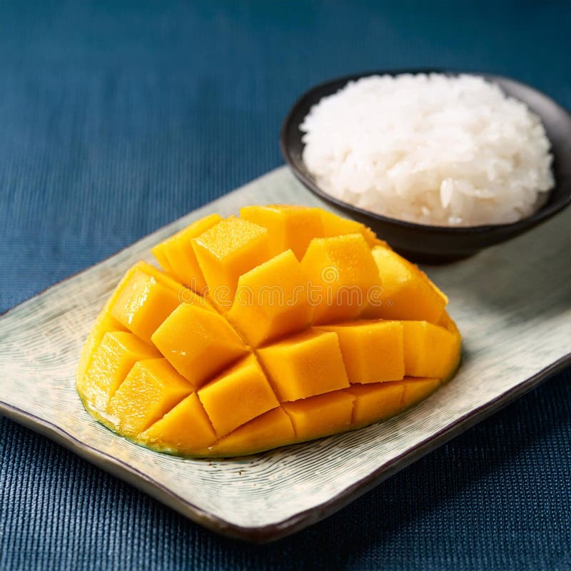 Mango Slice with Sticky Rice Stock Illustration - Illustration of ...