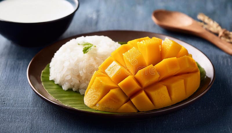 Mango Slice with Sticky Rice Stock Illustration - Illustration of sweet ...