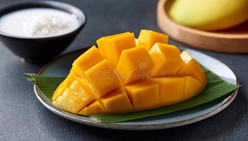 Mango Slice with Sticky Rice Stock Illustration - Illustration of local ...