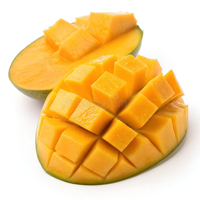 Mango Sliced into Cubes Isolated on White Background Stock Illustration ...