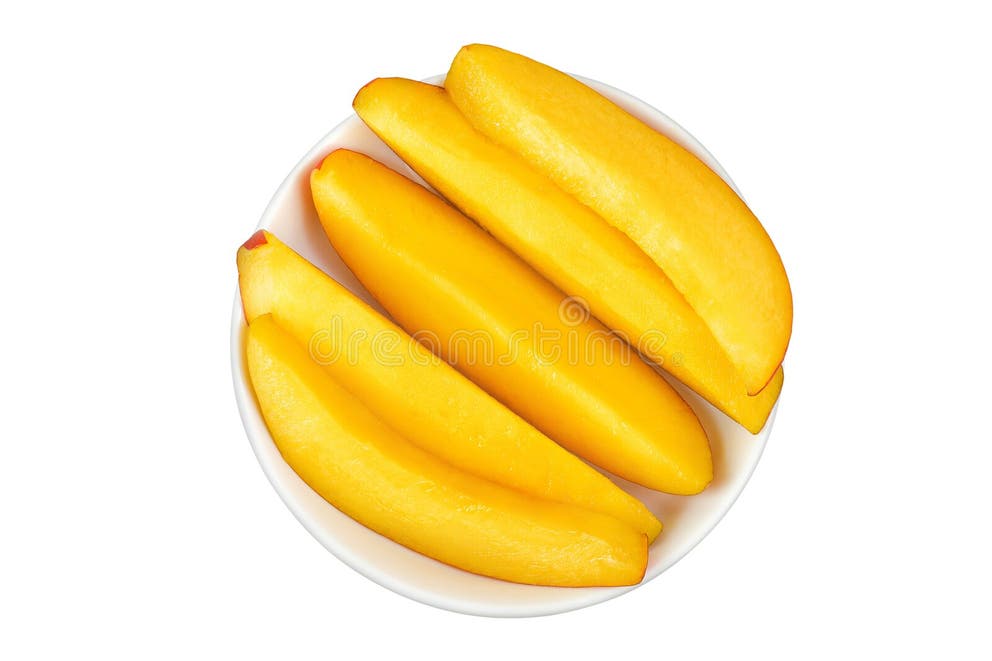 Mango Slices in Ceramic Bowl Isolated on White Background. Top View ...