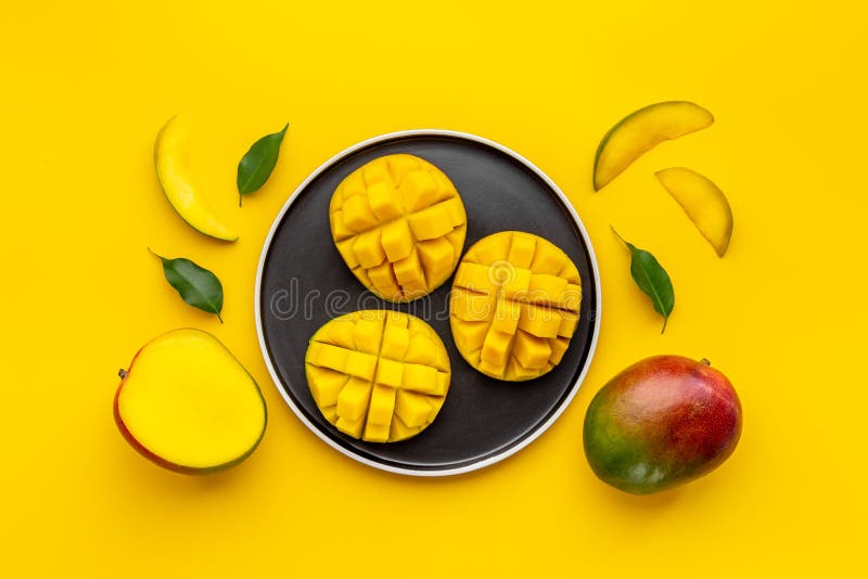 Mango Slices and Cubes in Plate for Fresh Summer Dinner Stock Image ...