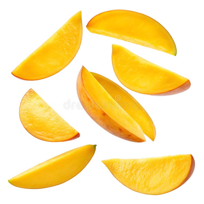 Mango Slices Falling or Floating Stock Illustration - Illustration of ...