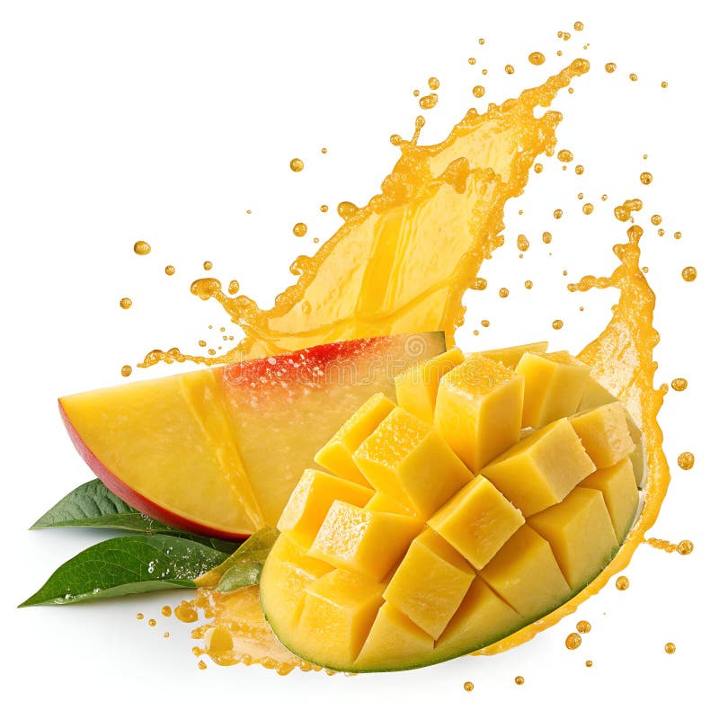 Mango Slices with Juice Splash Isolated on White Background Stock ...