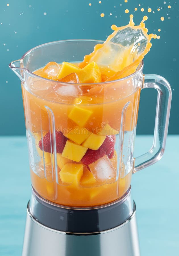 Mango Smoothie in Blender with Splashing Juice Stock Illustration ...
