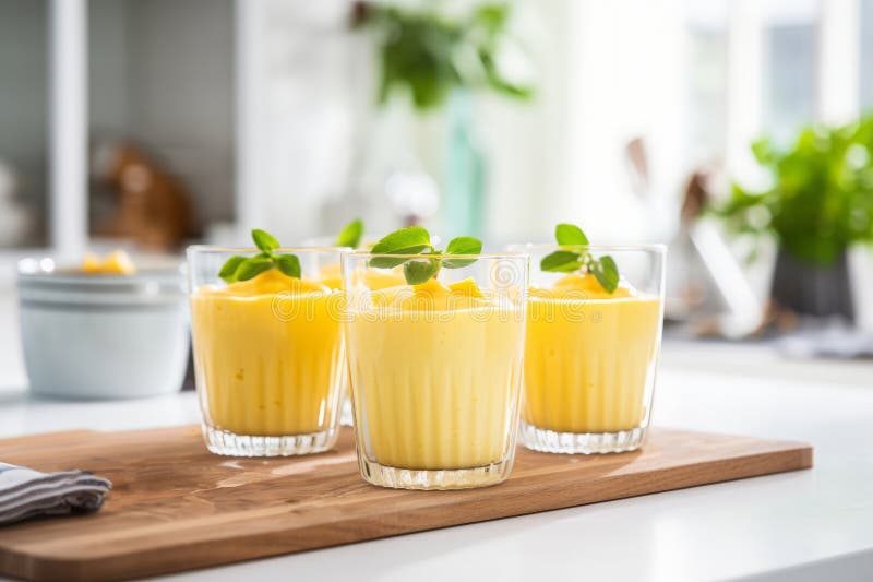 Mango Smoothie in Glasses in White Modern Kitchen on the Table Stock ...