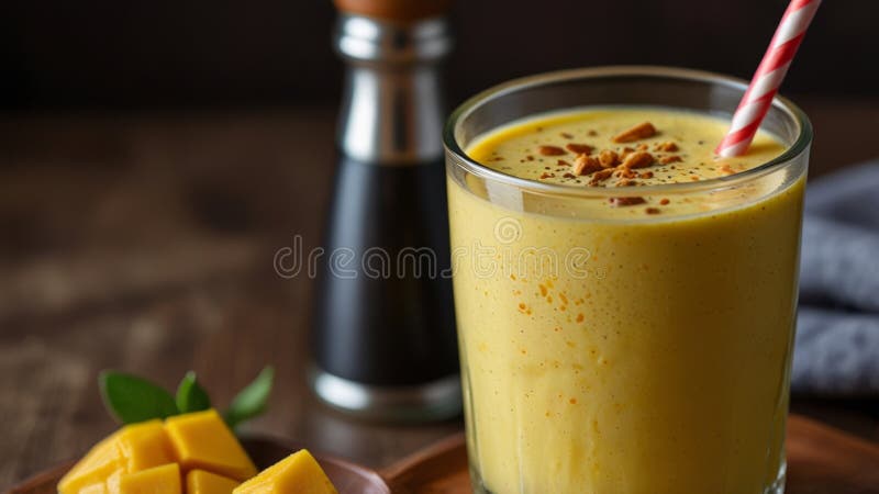 Mango Smoothie with Straw stock illustration. Illustration of closeup ...