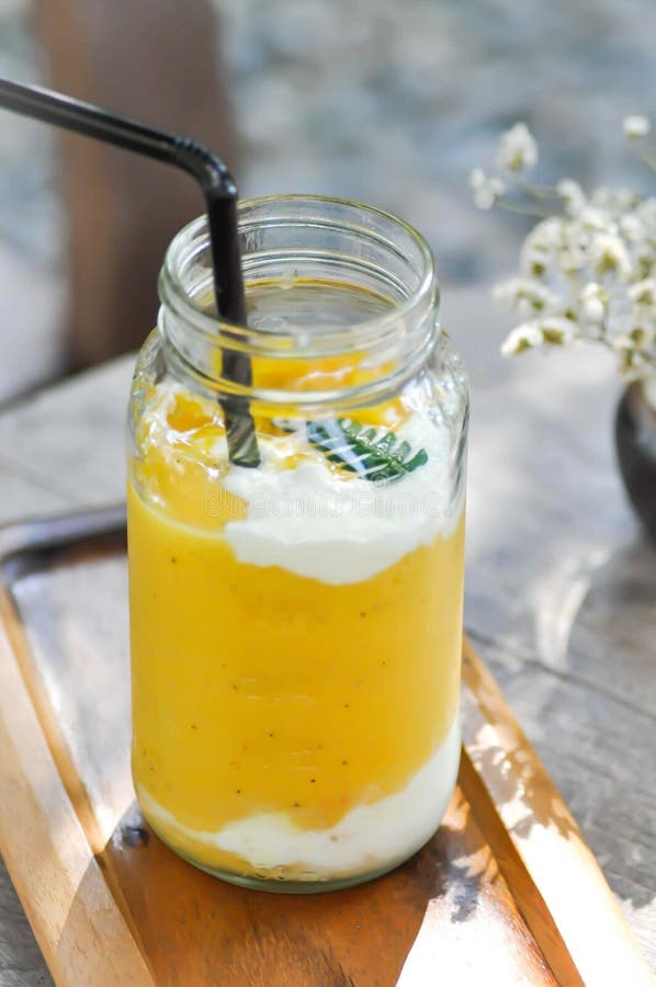 Mango Smoothie or Mango Yogurt Smoothie Stock Image - Image of food ...