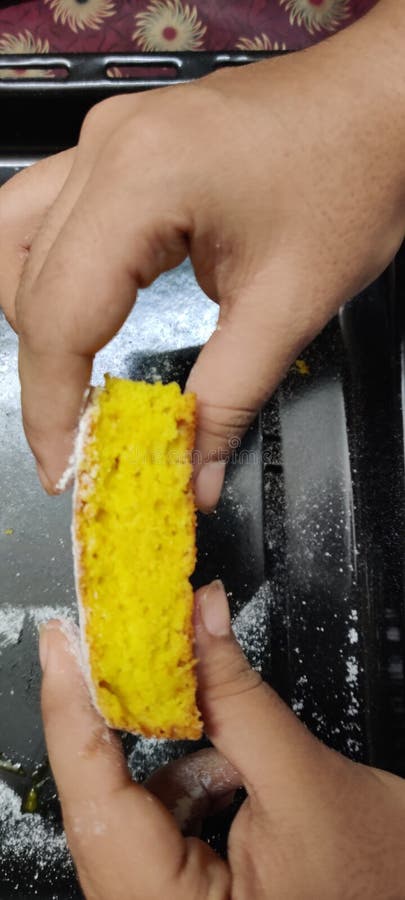 Mango Soft Sponge Cake Pressing Stock Image - Image of beautiful ...