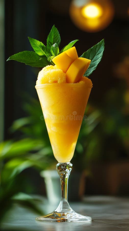 Mango Sorbet in a Glass with Fresh Mint Leaves, Refreshing Dessert ...