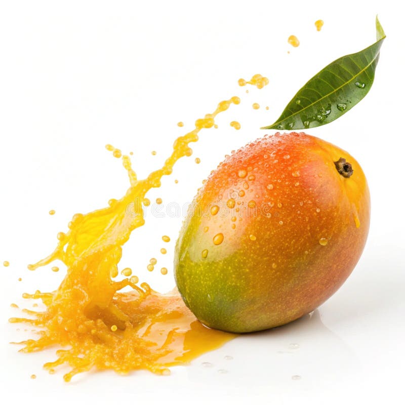 Mango and Mango Splash Isolated on White Background Stock Illustration ...