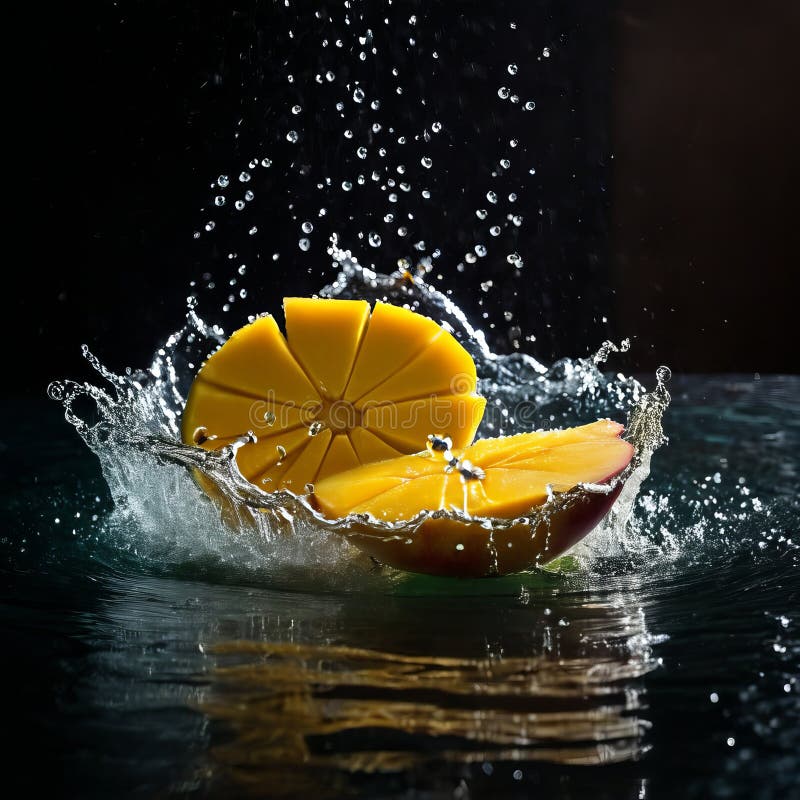 Splash Water Mango Encircled by a Halo of Water Droplets Providing a ...