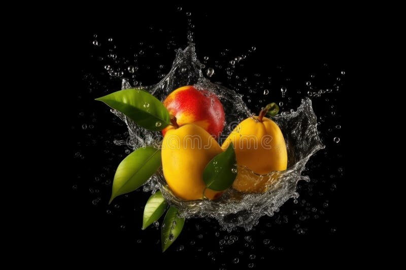 Mango and Splashes of Water on a Black Background. AI Generative Stock ...