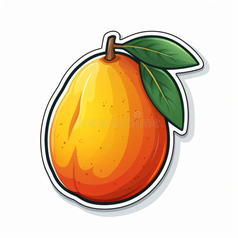 Mango Sticker with Leaf Illustration - Vector Art by Evgeni Gordiets ...