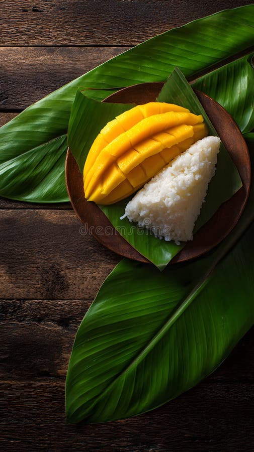 Mango Sticky Rice on Banana Leaf, Exotic Tone and Space Left for Travel ...