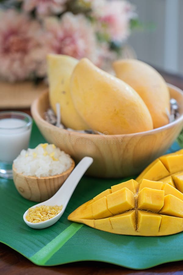 Mango and Sticky Rice with Coconut Milk and Nut. Stock Photo - Image of ...