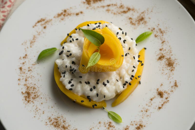 Mango Sticky Rice. Sticky Rice Cooked with Coconut Milk with Fresh ...