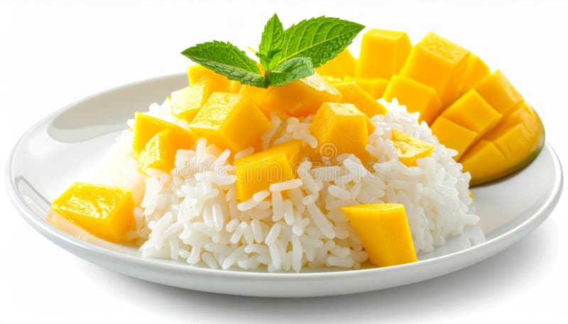 Mango Sticky Rice Dessert on White Plate Stock Illustration ...