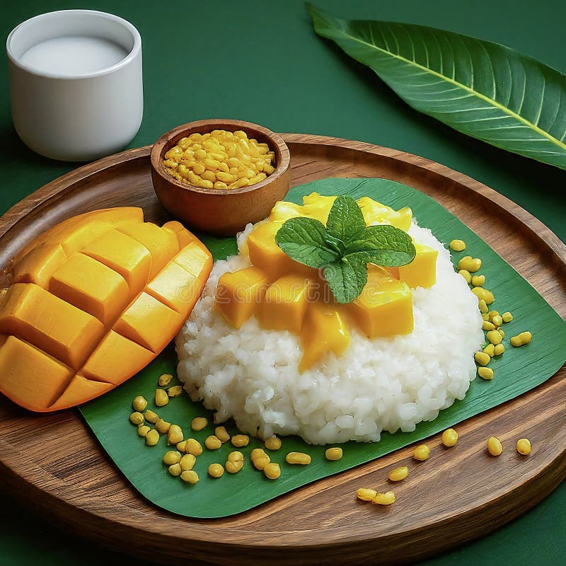 Mango Sticky Rice with Mung Beans. Stock Illustration - Illustration of ...