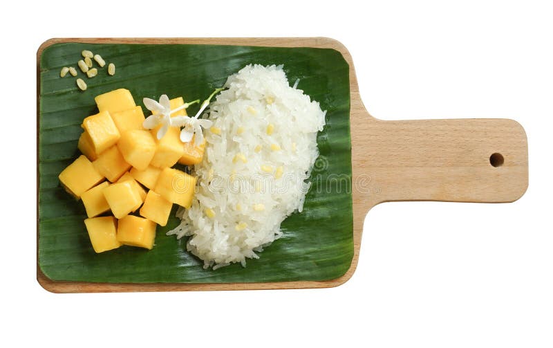 Mango Sticky Rice with Wood Tray,Thai Dessert Stock Photo - Image of ...
