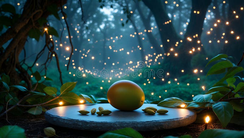 Magical Mango in Enchanted Forest at Night Stock Illustration ...