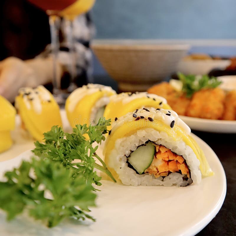 Mango Sushi stock photo. Image of meat, breakfast, mango - 249033972