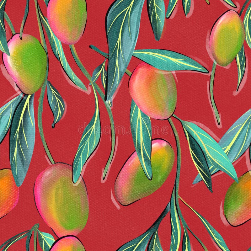 Mango Tree with Fruit Bloom Seamless Pattern Stock Illustration ...
