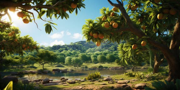 Mango Tree and Mango Garden,mango Tree. Generative AI Stock Photo ...