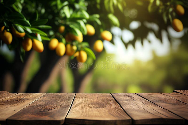 Mango Tree and Wooden Table Created with Generative Ai Technology Stock ...