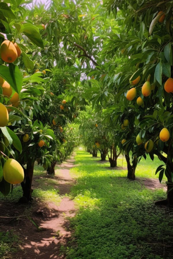Mango Trees with Fruit in Row in Nature, Created Using Generative Ai ...