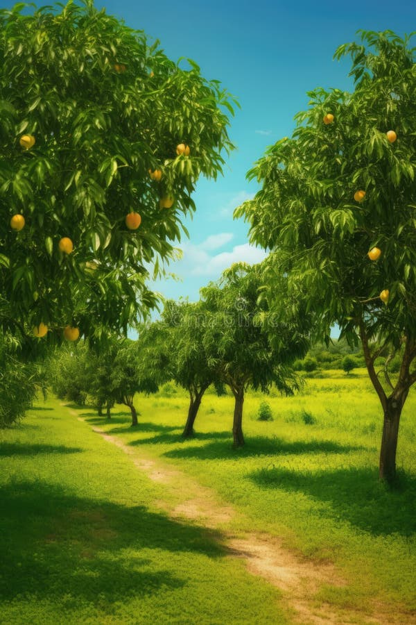 Mango Trees with Fruit in Row in Nature, Created Using Generative Ai ...