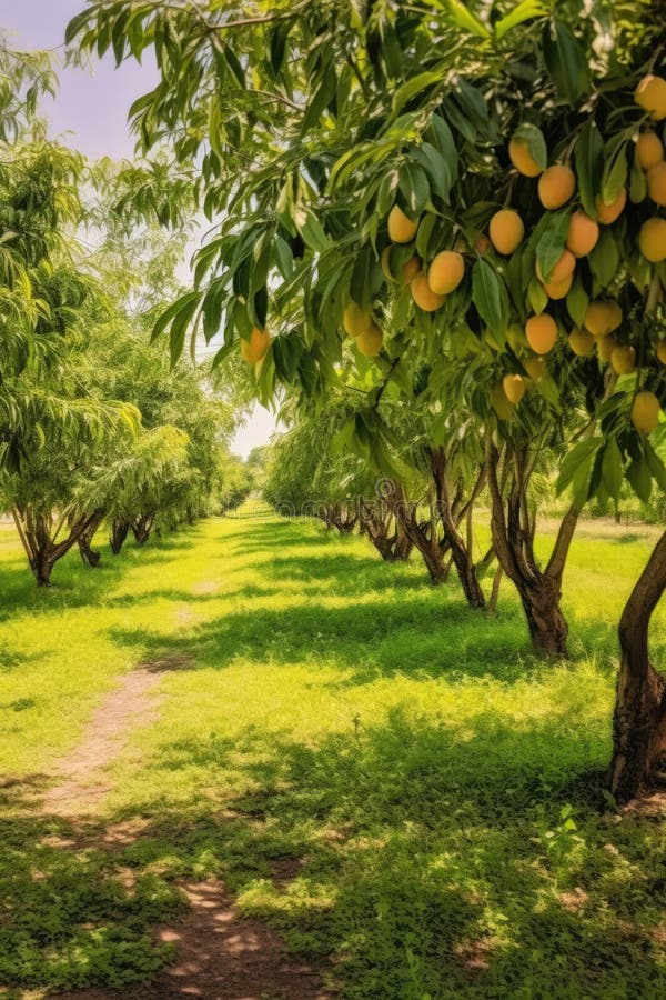 Mango Trees with Fruit in Row in Nature, Created Using Generative Ai ...