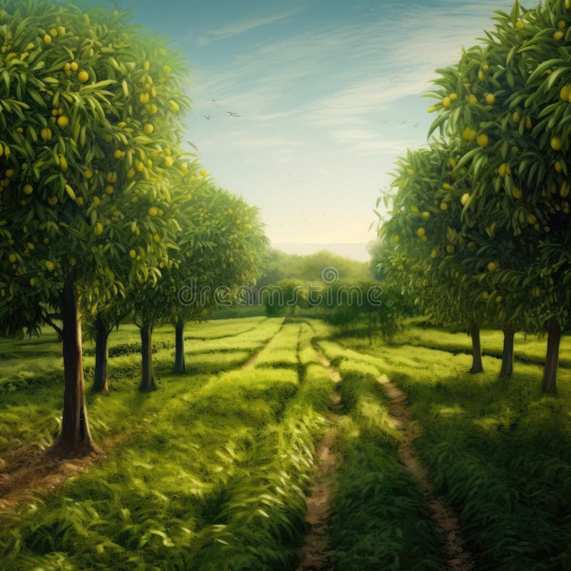 Mango Trees with Fruit in Row in Nature, Created Using Generative Ai ...