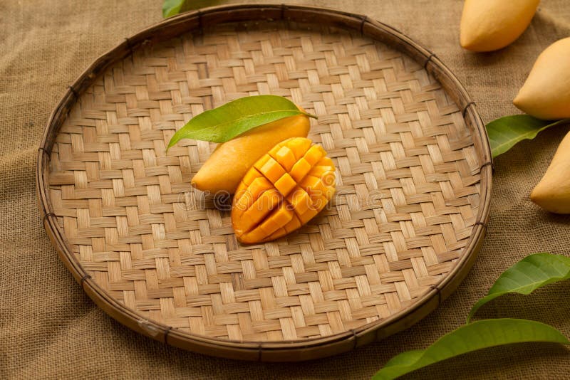 Mango Tropical Fruit in Weave Wooden Basket Stock Image - Image of ...