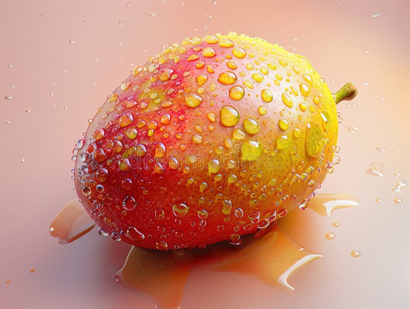 Mango, Water Droplets, Equally Spaced, on a Light Background, Isometric ...