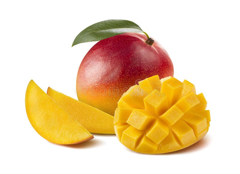 Mango Whole Cut Half Isolated on White Background Stock Photo - Image ...