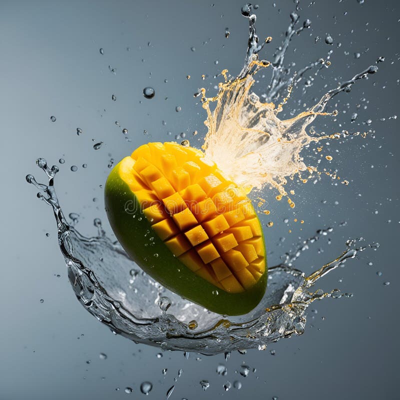 A Mango with a Yellow Peel is Being Splashed with Water. Stock ...
