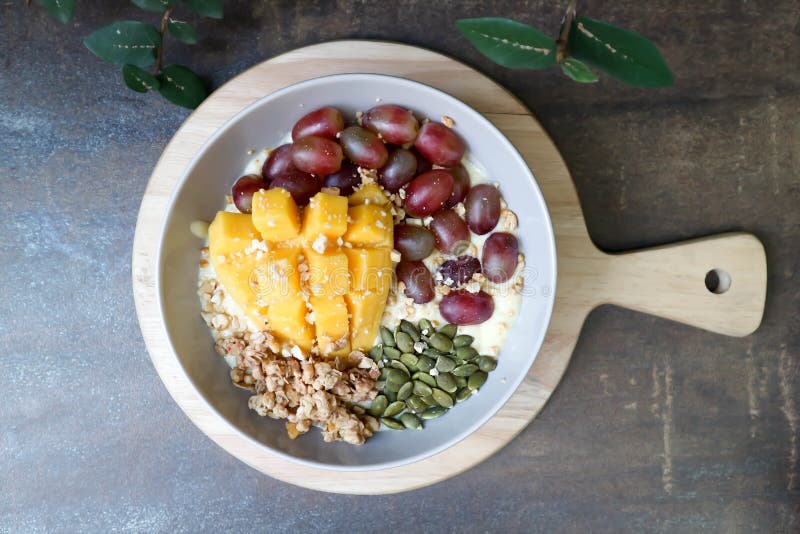 Mango Yogurt with Fruit Topping,mango Smoothie Stock Image - Image of ...