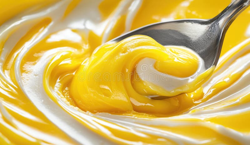 Mango Yogurt on Spoon, Copy Space Stock Photo - Image of delicious ...