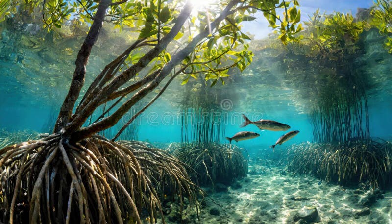 Mangrove Forest Underwater with Fish Swimming among Roots Stock Photo ... Mangrove Forest Underwater with Fish Swimming among Roots Stock Photo ...