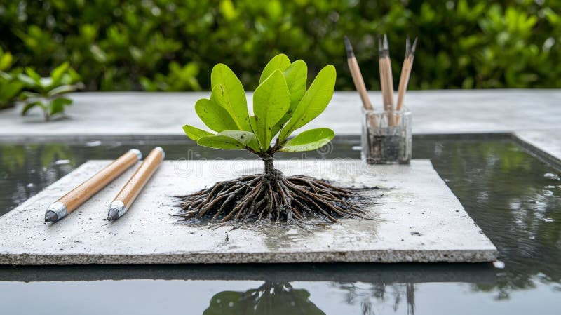 Mangrove Root Study Water Table Analysis a Small Mangrove Sapling with ...