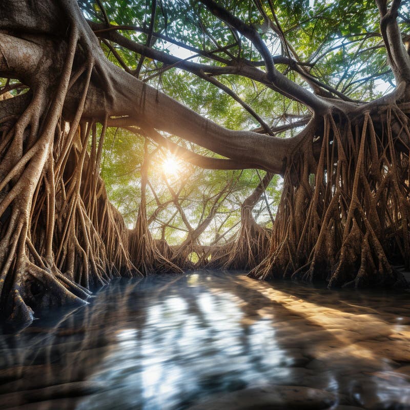 Ai Generated Illustration Wildlife Concept of Mangrove Tree Roots in ...