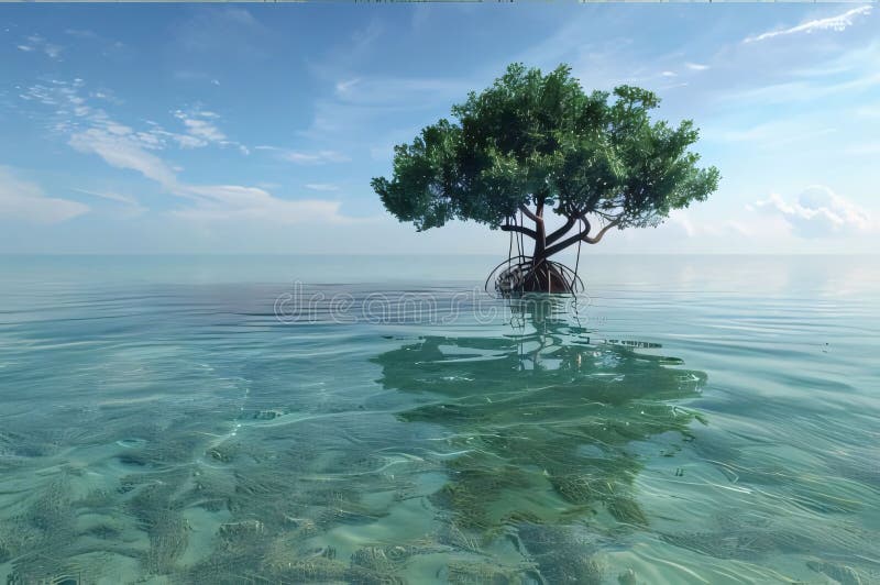 Mangrove Tree in the Sea, 3d Render Stock Illustration - Illustration ...