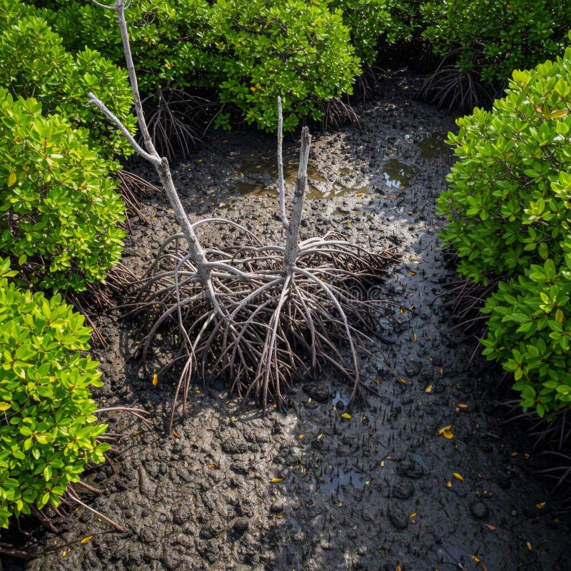 Mangrove Trees with Underwater Roots System As Tropical Plant Outline ...
