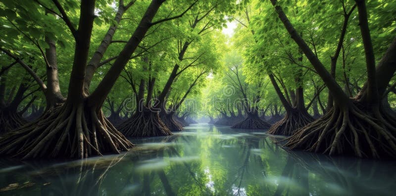 Mangrove Trees with Tangled Roots and Branches, Estuary, Coastal ...