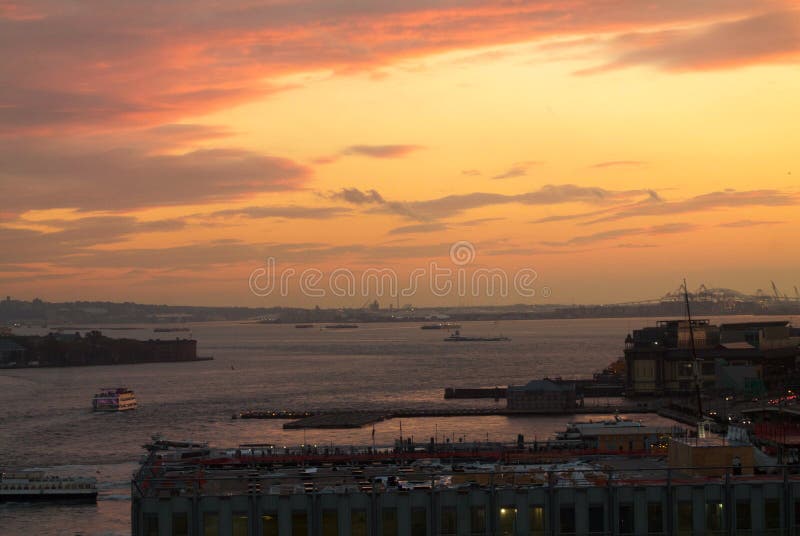 Manhattan Bay View from Brooklyn Bridge Stock Photo - Image of ...