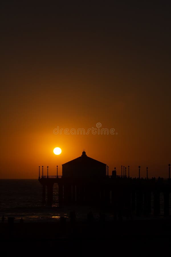 Manhattan Beach Pier during the Beautiful Sunset in California Stock ...