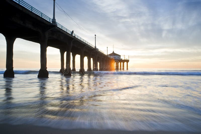 Manhattan Beach Pier Colorful Sunset Stock Image - Image of outdoors ...