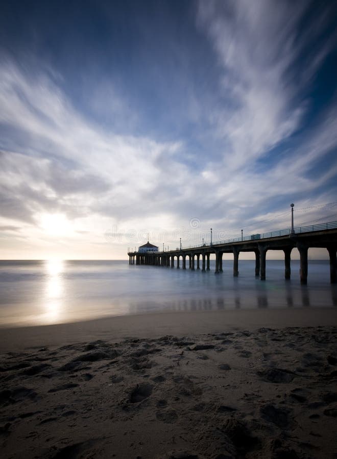 Manhattan Beach Sunset Long Exposure Stock Photo - Image of pier, wide ...