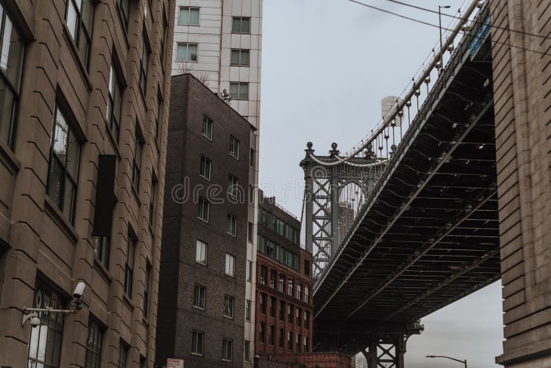 Manhattan Bridge, Bottom View from Under the Bridge Stock Photo - Image ...